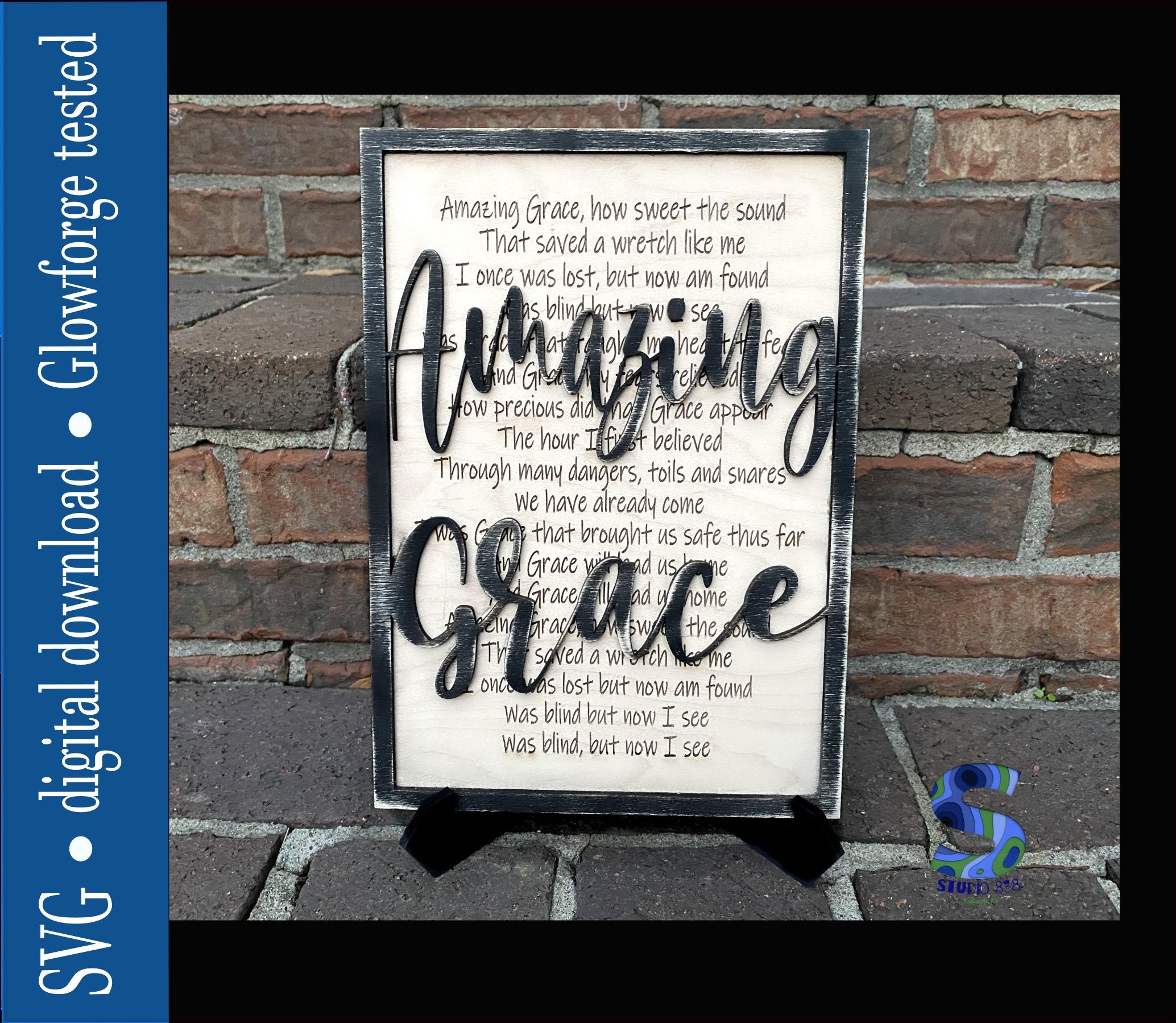 Amazing Grace Hymn Cut Out Over Lyrics Sign. SVG Cut File Digital ...