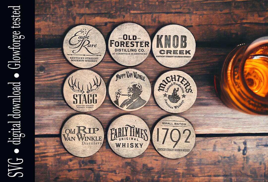 Kentucky Bourbon Whiskey Coaster Set Decor. Pappy Van Winkle. Eagle ...