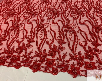 Embroidered Red Fabric - Etsy