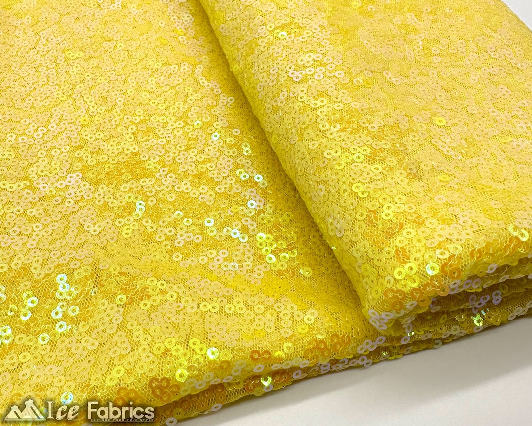 Luxury Iridescent Yellow Mini Sequin Fabric by the Yard on Mesh Fabric ...