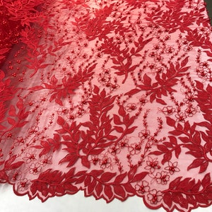 Red Shop Design Beaded Fabric,lace Fabric by the Yard-embroider Beaded ...