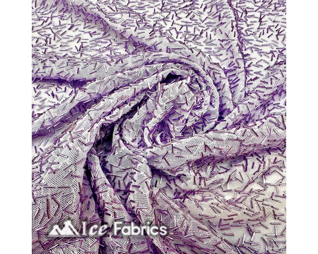 Lilac 4-way Stretch Embroidered Lace Beaded Fabric | Power Mesh by the ...