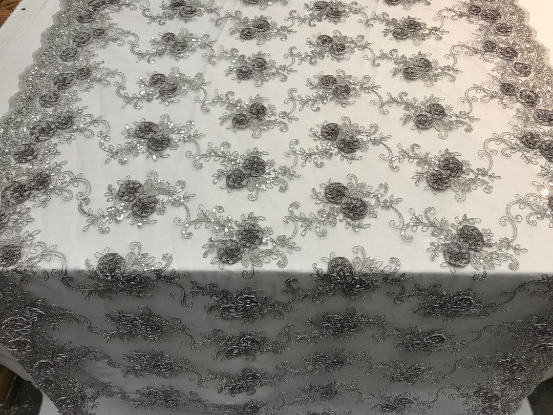 Silver/gray Embroidered Mesh Lace Flower Design With Sequins by the ...