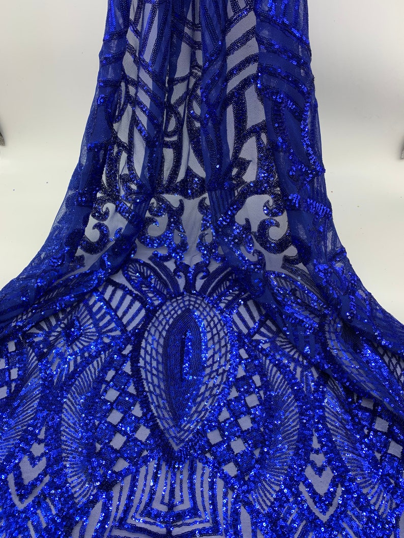 New Royal Blue Sequin Fabric by the Yard/ 4 Way Stretch Sequin Fabric ...