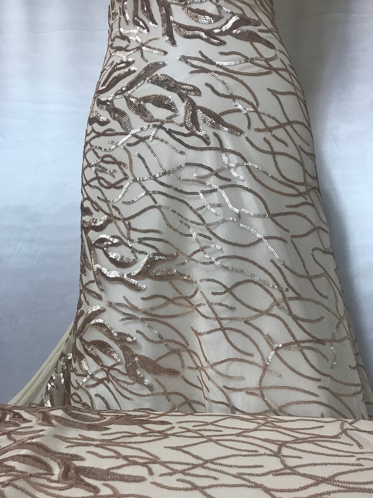 Champagne 4 WAY STRETCH Sequins on A Mesh Lace by the | Etsy