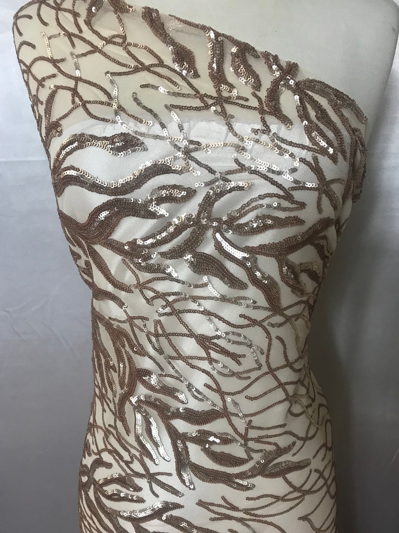 Champagne 4 WAY STRETCH Sequins on A Mesh Lace by the | Etsy
