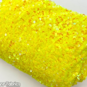 Luxury Stretch Velvet Sequin Fabric Iridescent Yellow on Yellow Velvet ...
