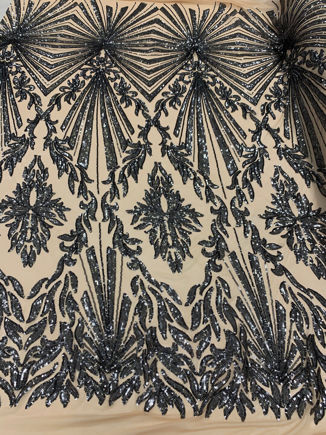 Gray Sequin Fabric by the Yard _ Geometric 4 Way Stretch Sequin ...