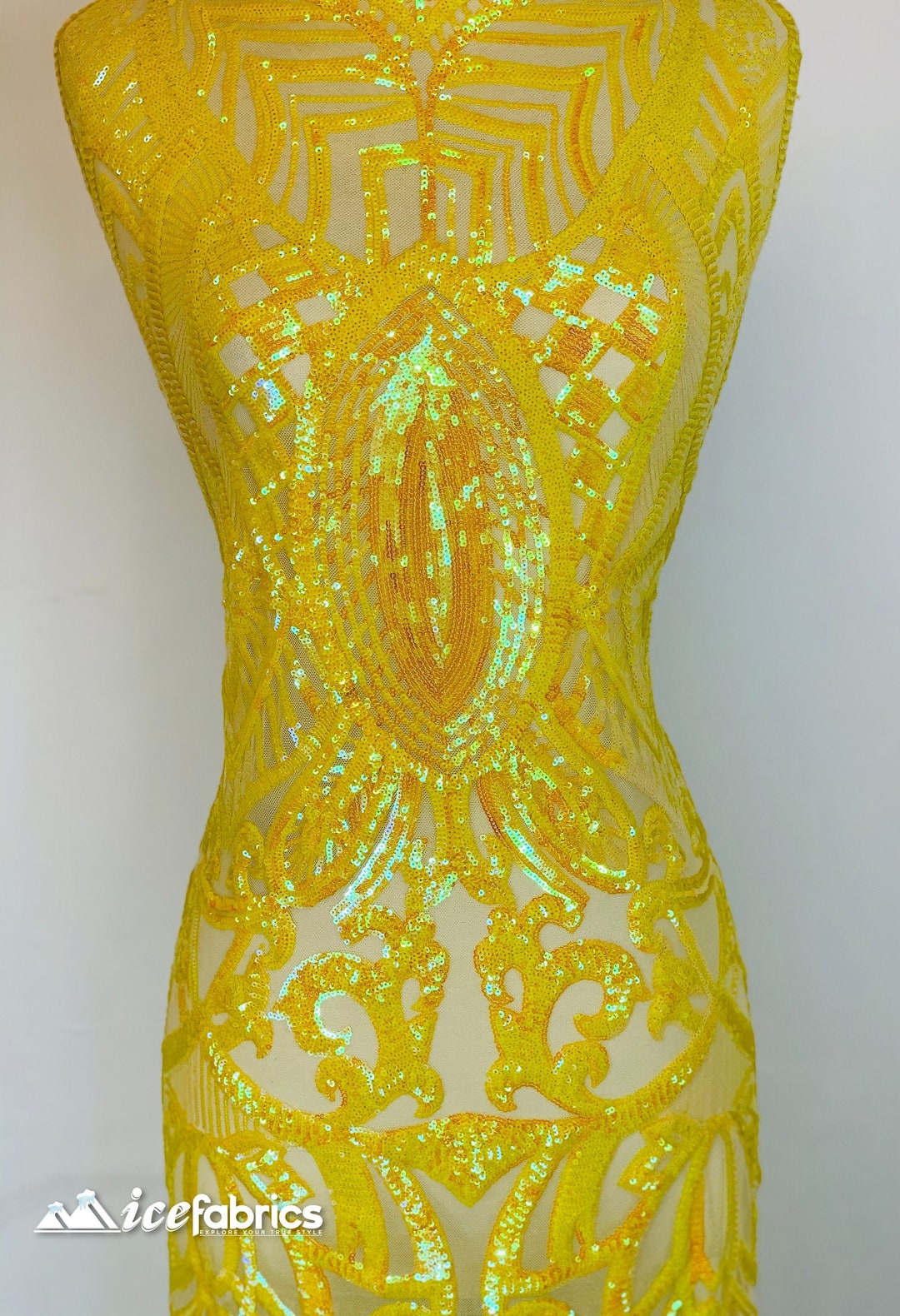 New Yellow Iridescent Sequin Fabric by the Yard/ 4 Way Stretch Sequin ...