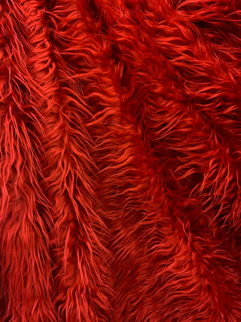 Red- Canadian Faux Fur Fabric by the Yard- Mongolian Long Pile Fur ...