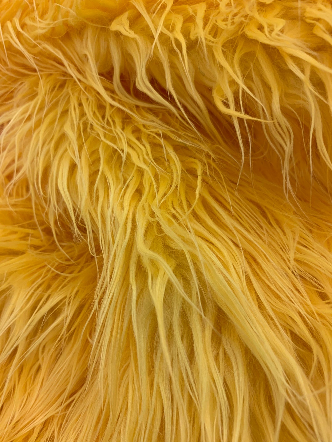 Mango Yellow- Canadian Faux Fur Fabric by the Yard- Mongolian Long Pile ...