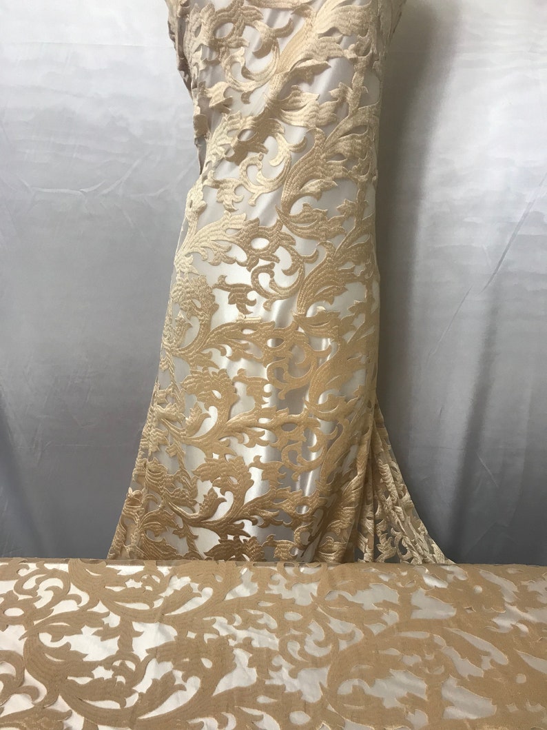 Champagne Bridal Design Mesh Lace Fabric Sold by the Yard | Etsy