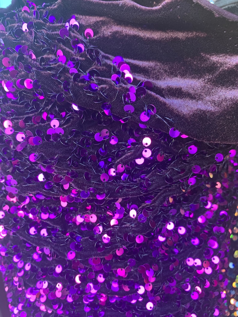 Purple Sequin Fabric by the Yard/ Sequin Stretch Velvet Fabric ...