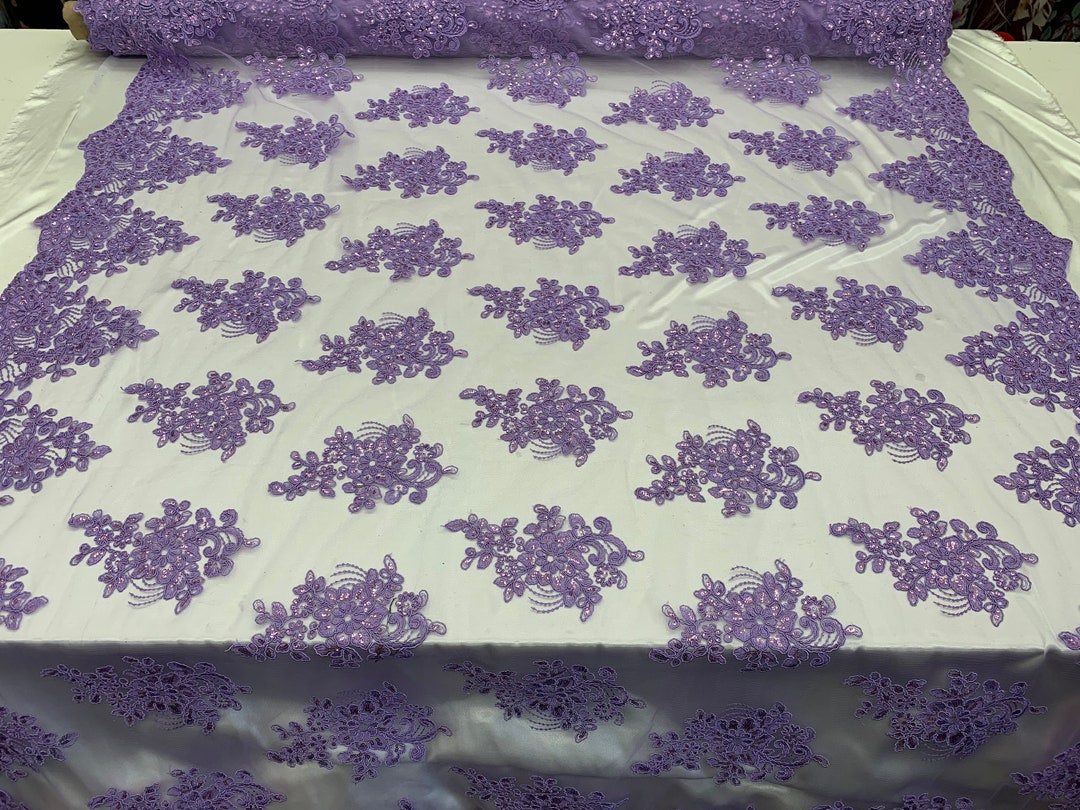 Embroidered Mesh Lace Floral Design (lavender) Fabric With Sequins by ...