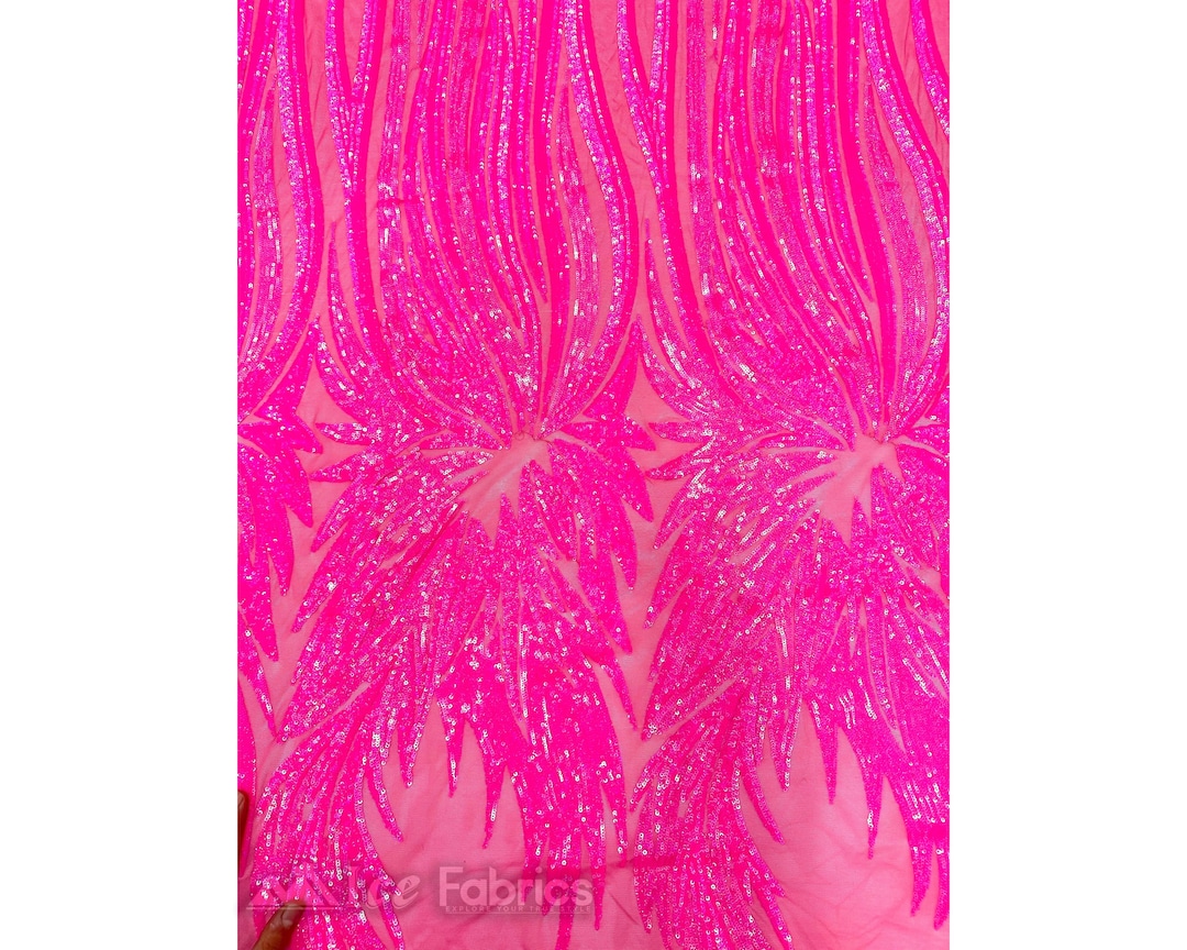 Gorgeous Stretch Sequin Fabric Neon Pink by the Yard | Embroidered Lace ...