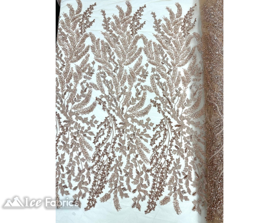 Rose Gold Floral Embroidery Beaded Sequin Fabric by the Yard | Handmade ...