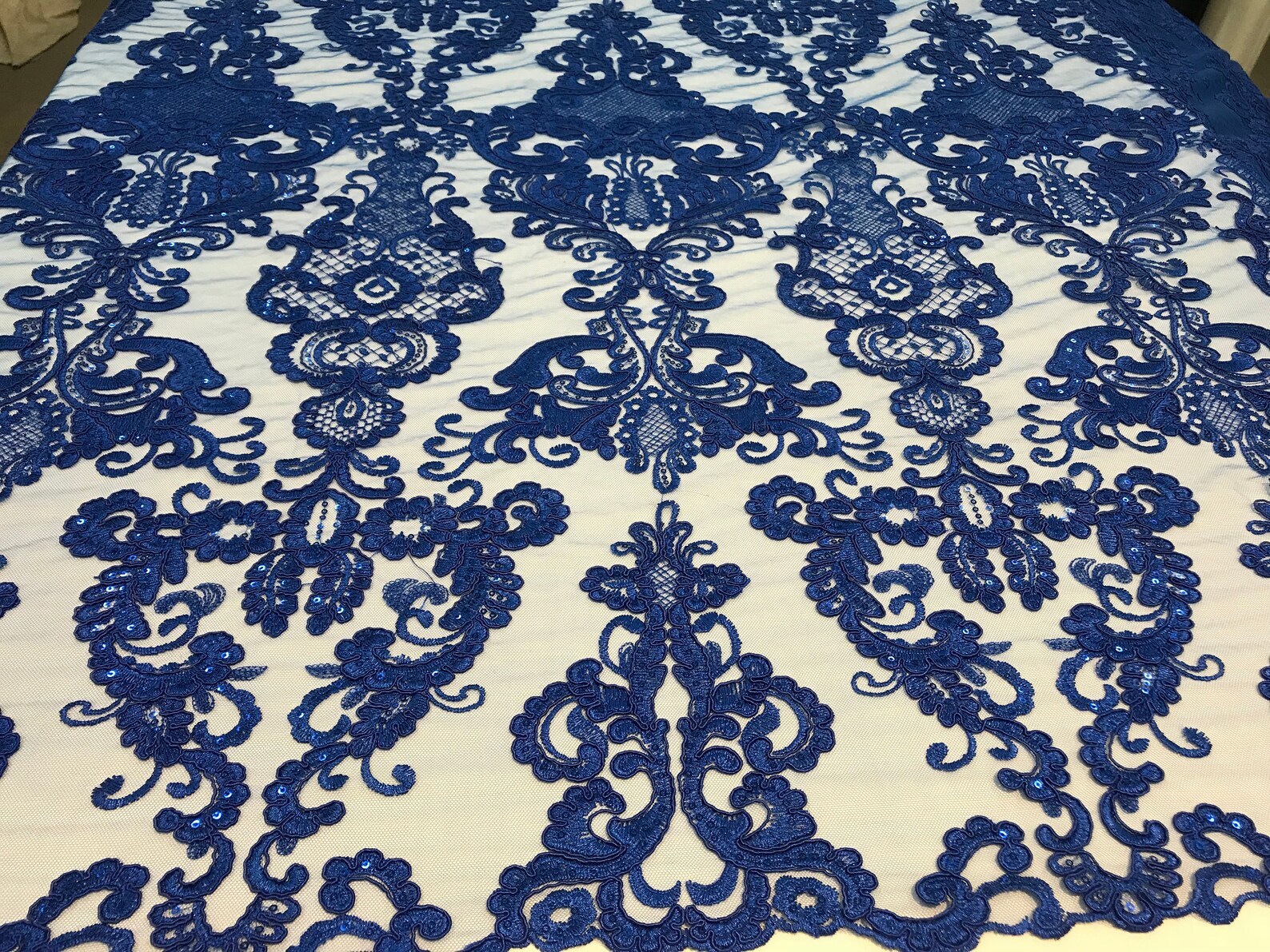 Royal Blue Design Embroidered Mesh Lace Fabric by the Yard for | Etsy