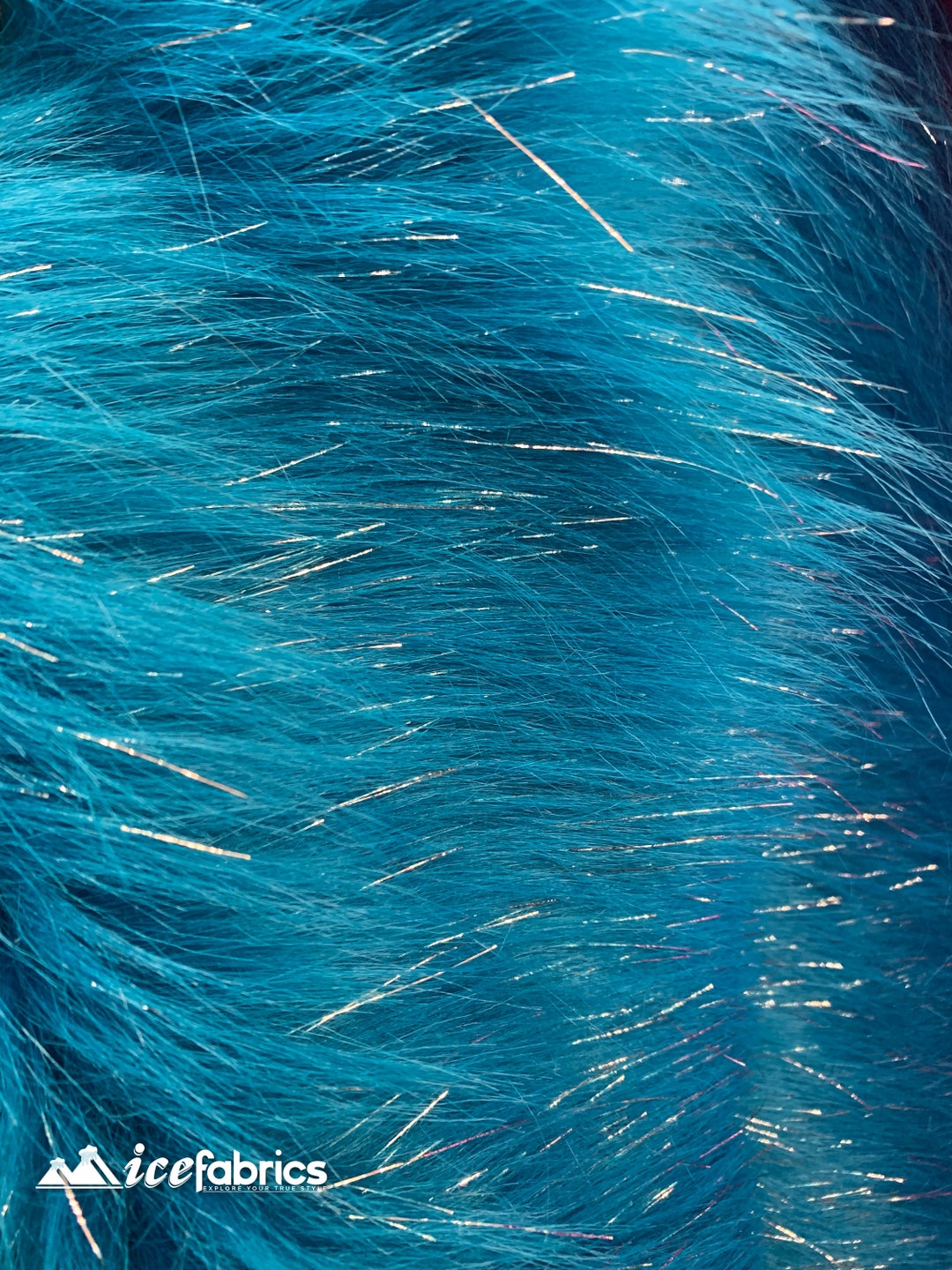 Animal Fake Faux Fur Fabric by the Yard ( 2 Tone Shiny Tinsel TURQUOISE ...