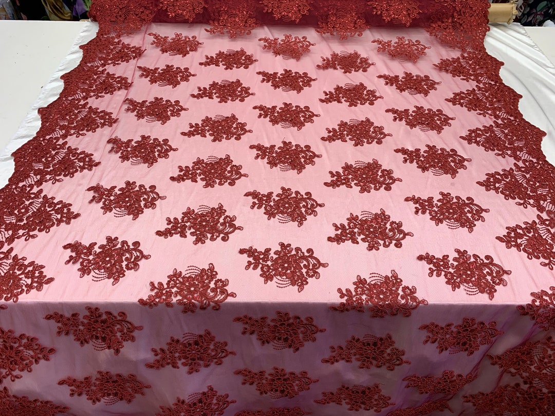 Bestickte Mesh Spitze Blumenmuster Burgund Stoff mit Pailletten ...