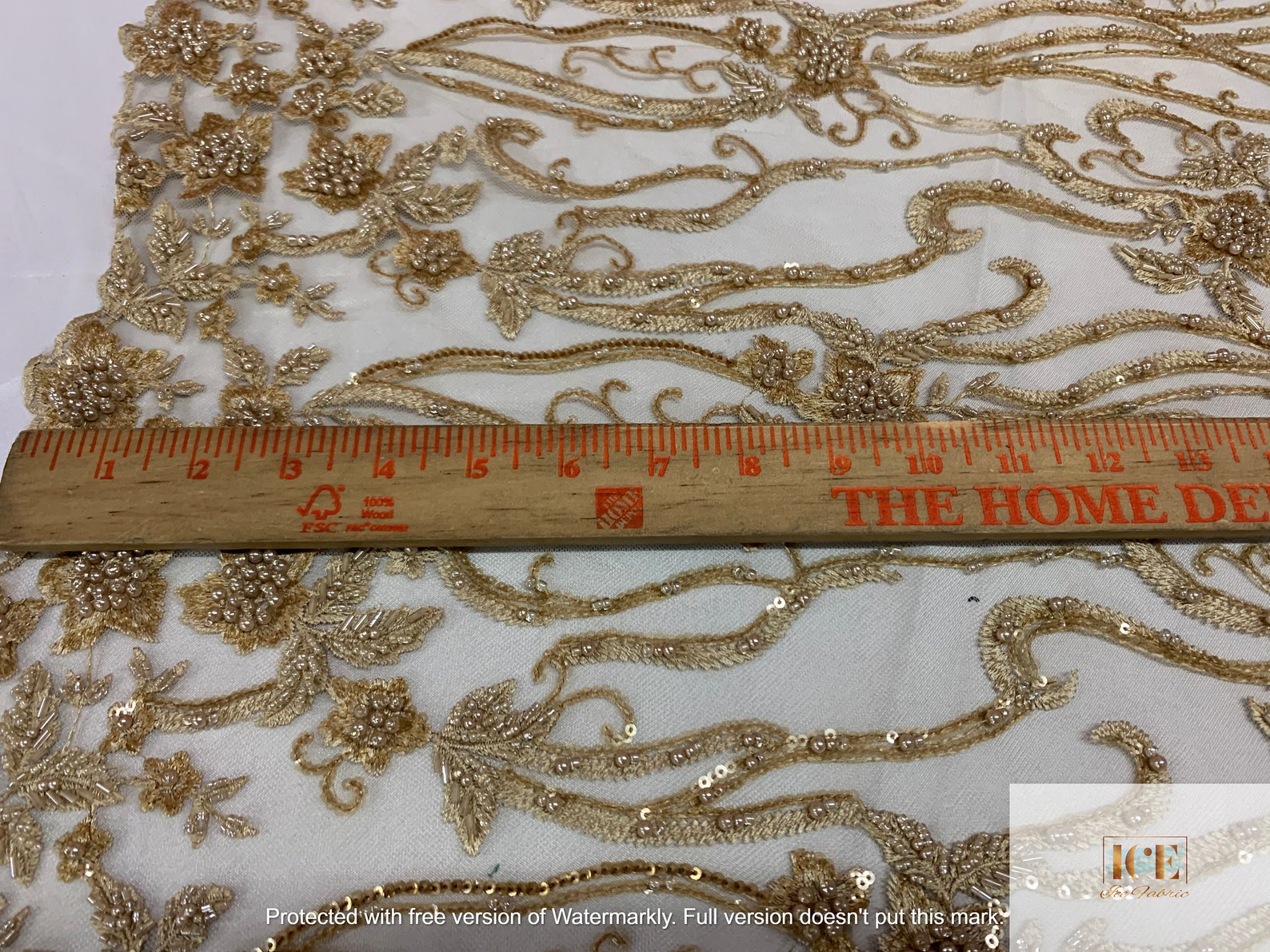 IceFabric_ Light Gold Fabric By The Yard_ Flowers Heavily | Etsy