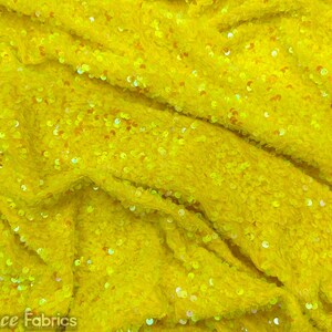 Luxury Stretch Velvet Sequin Fabric Iridescent Yellow on Yellow Velvet ...