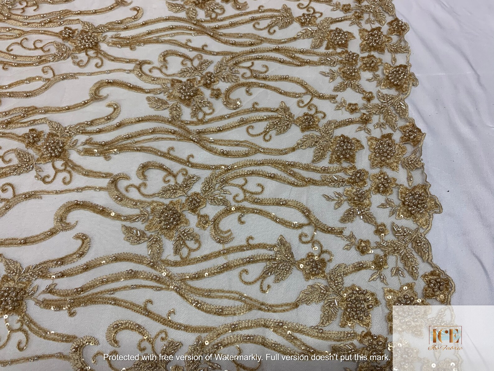 IceFabric_ Light Gold Fabric By The Yard_ Flowers Heavily | Etsy