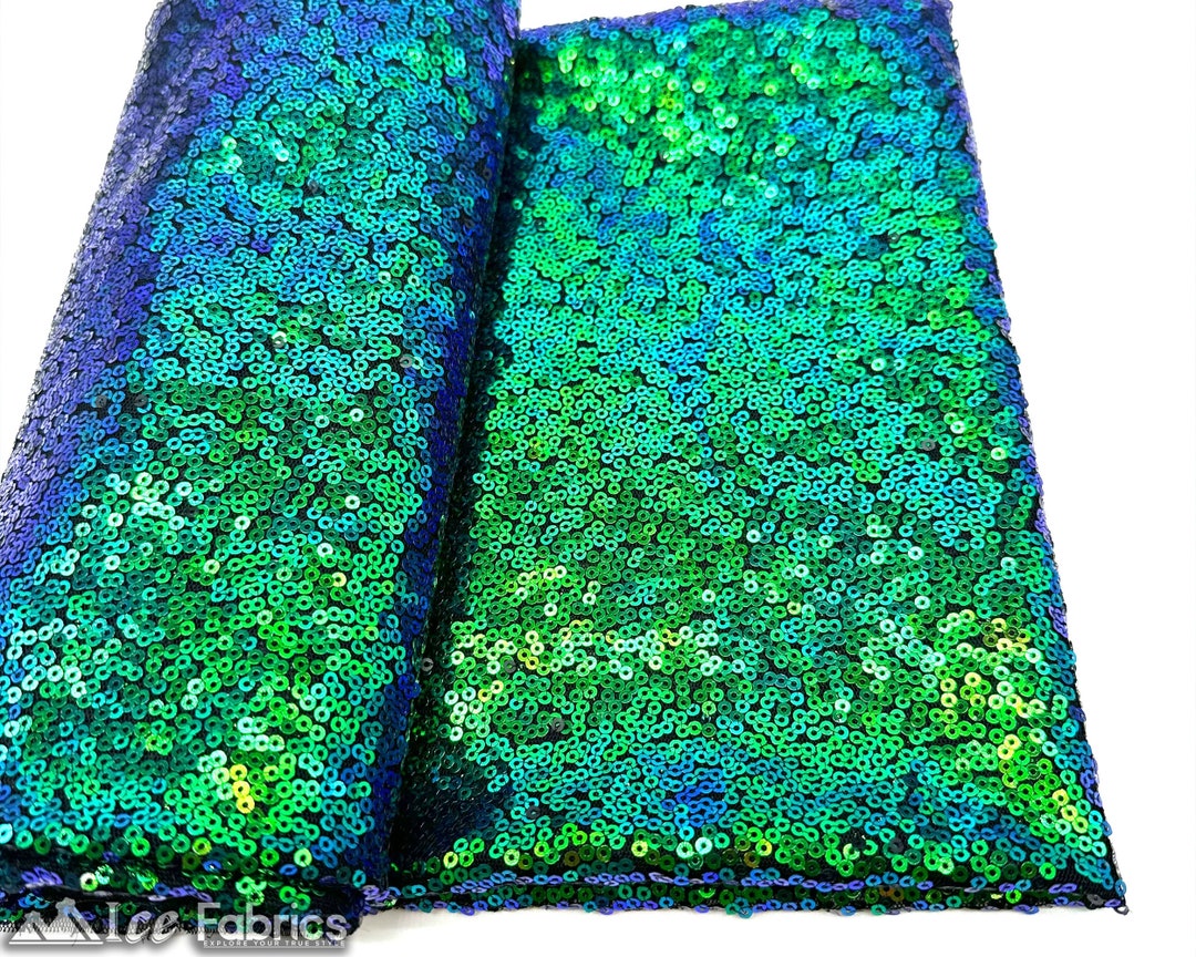 Luxury Iridescent Emerald Green Mini Sequin Fabric by the Yard on Mesh ...