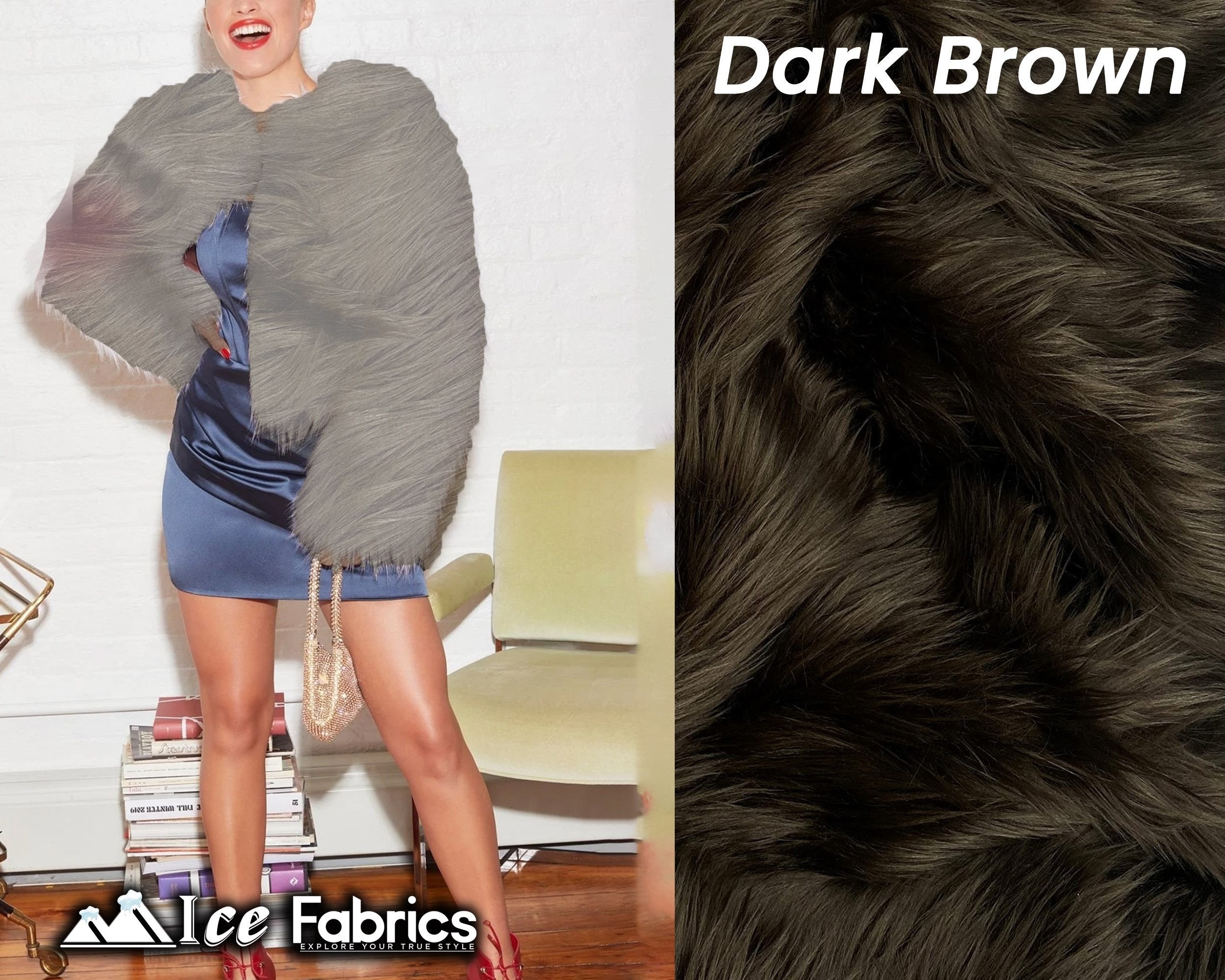 Dark Brown Shaggy Mohair Animal Long Pile Faux Fur Fabric by Dark Brown Shaggy Mohair Animal Long Pile Faux Fur Fabric by
