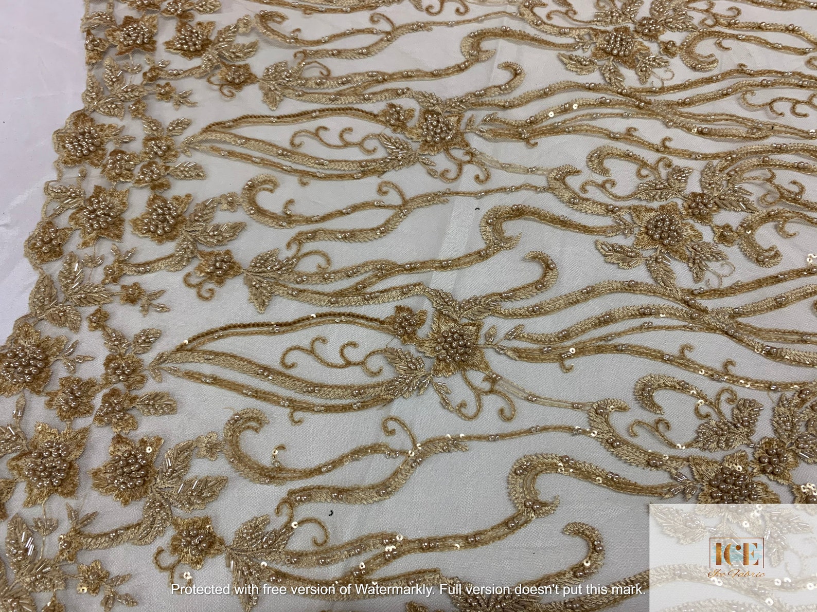 IceFabric_ Light Gold Fabric By The Yard_ Flowers Heavily | Etsy