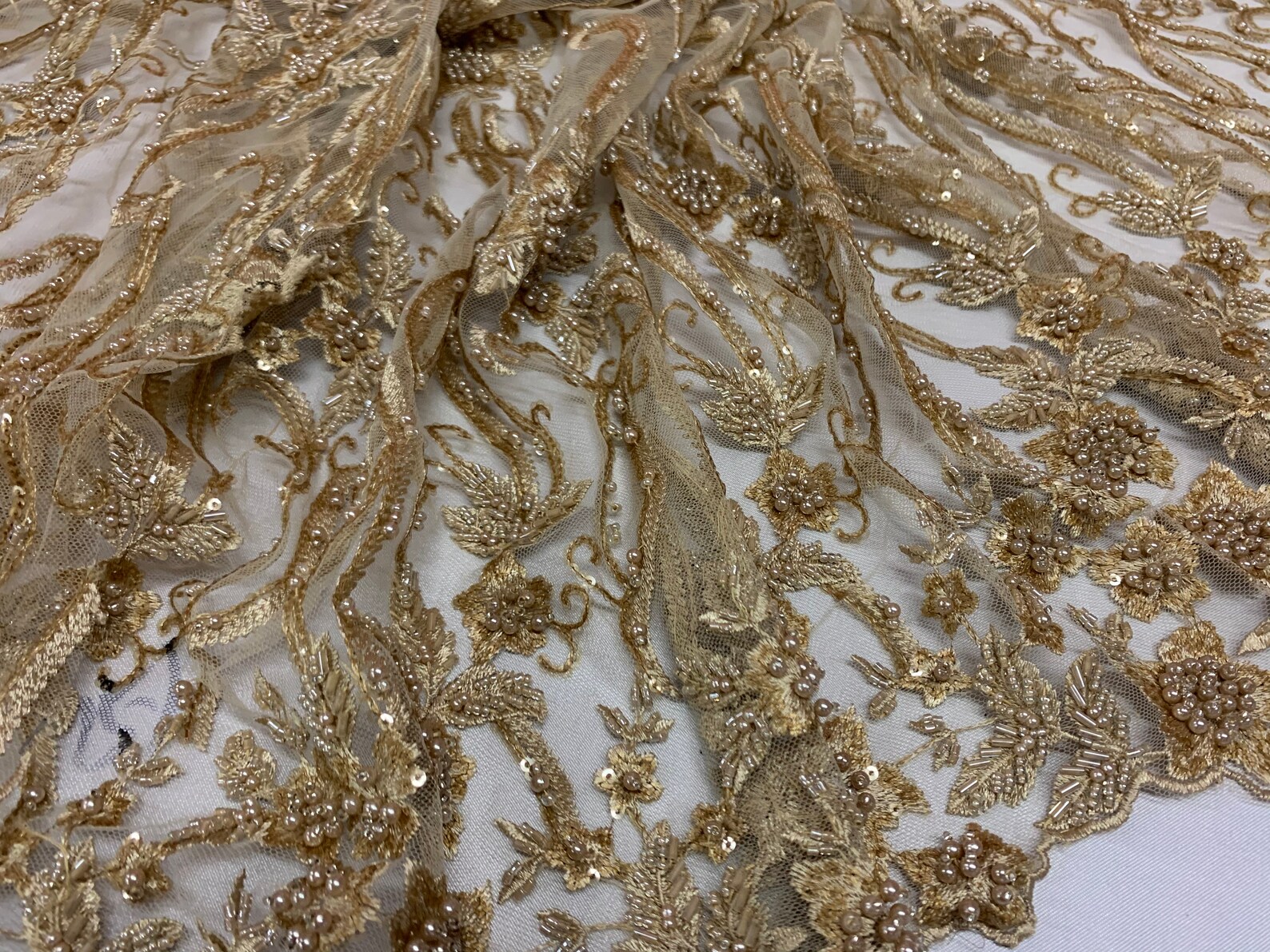 IceFabric_ Light Gold Fabric By The Yard_ Flowers Heavily | Etsy