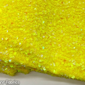 Luxury Stretch Velvet Sequin Fabric Iridescent Yellow on Yellow Velvet ...