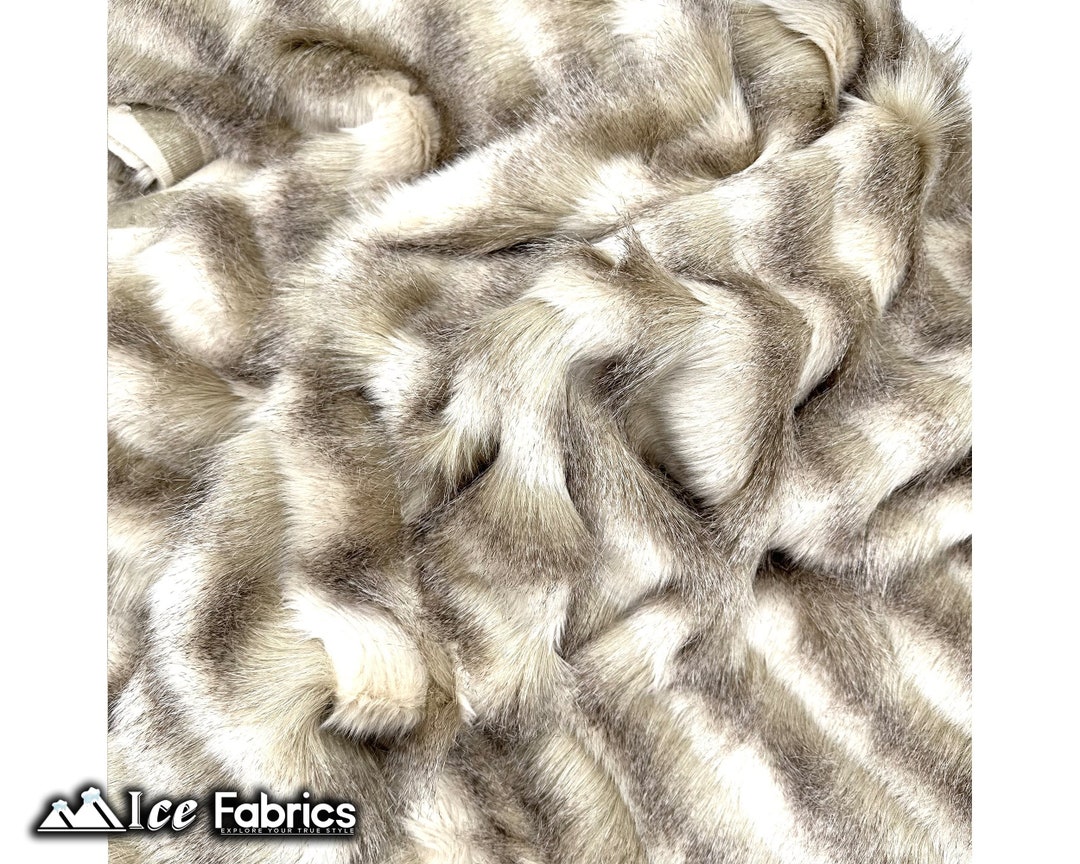 Fancy Feather Beige, Brown, White Faux Fur Fabric by the Yard | Long ...