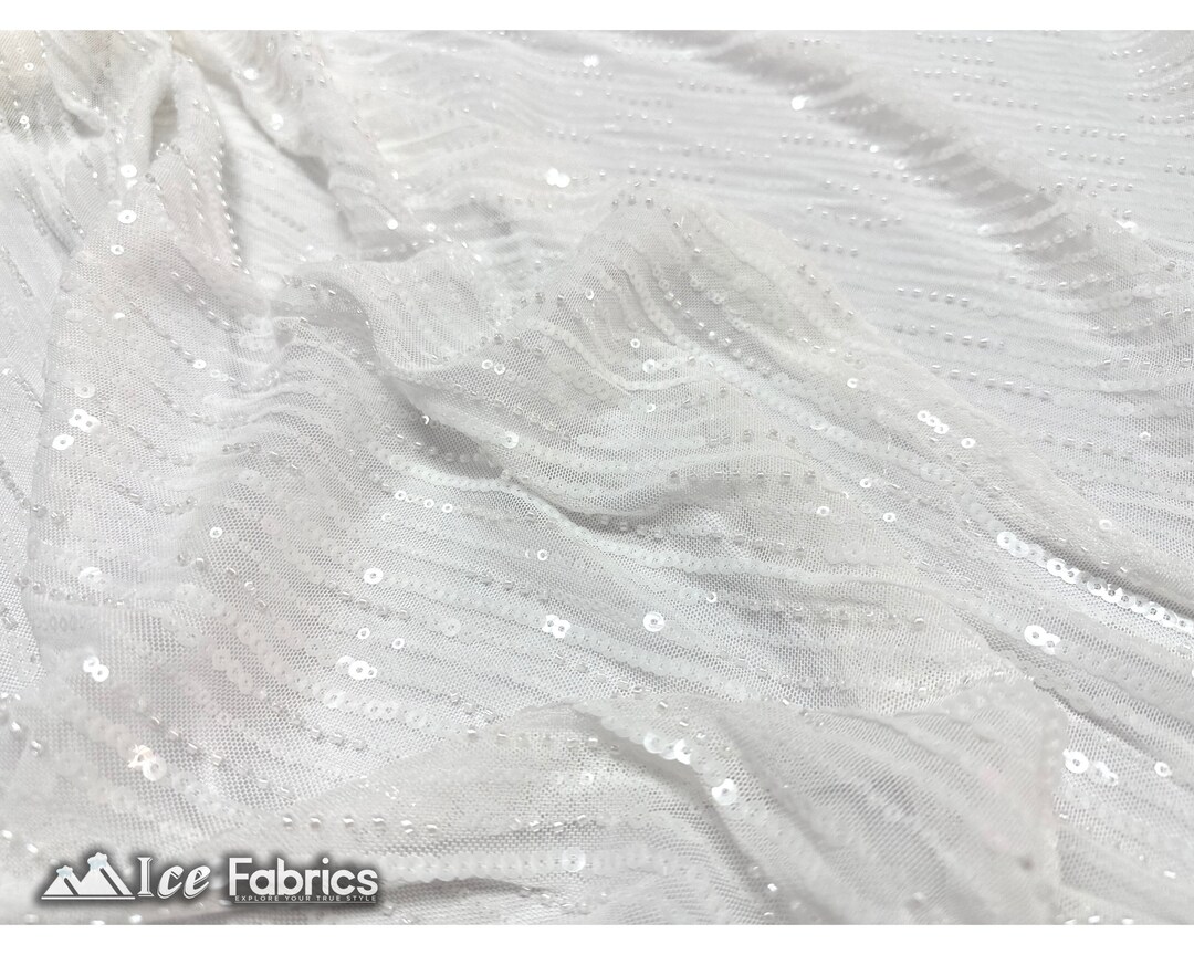 White Stripe Sequin Fabric by the Yard | Embroidery Stretch Sequin ...