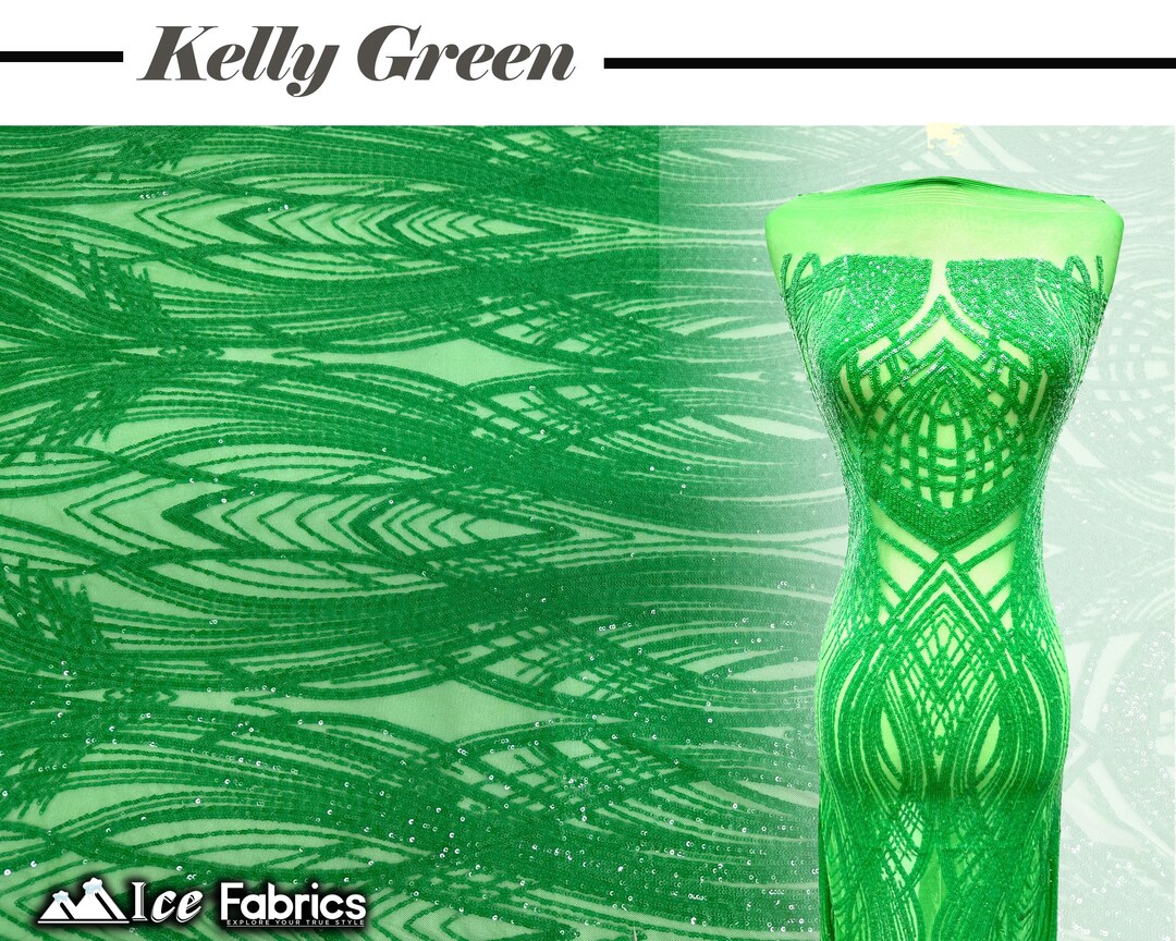 Peacock Kelly Green 4 Way Stretch Sequins Fabric by the Yard Kelly ...