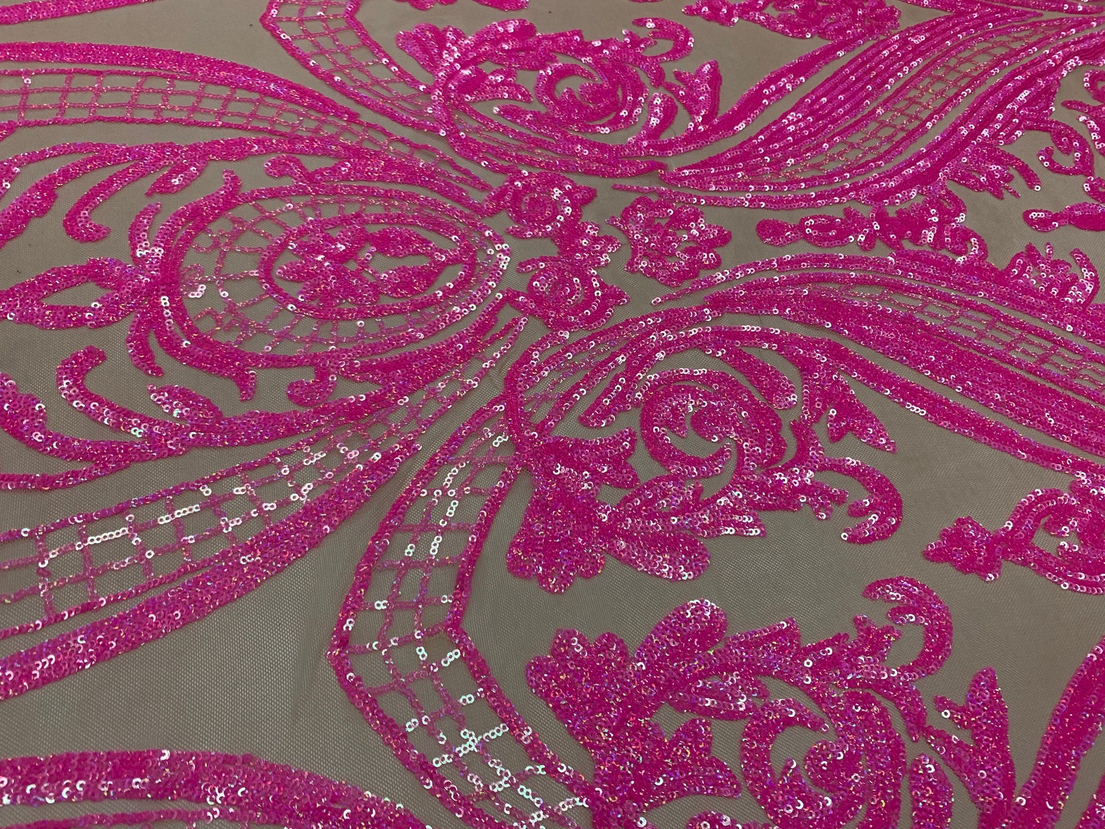 Neon Pink Sequin Fabric By The Yard_ Iridescent 4 Way Stretch | Etsy