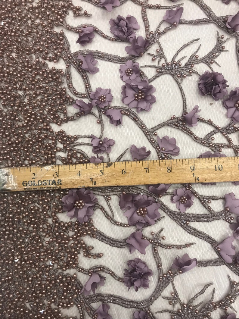 Lavender Design Beaded Mesh Lace Fabric Bridal Wedding Sold by Yard ...
