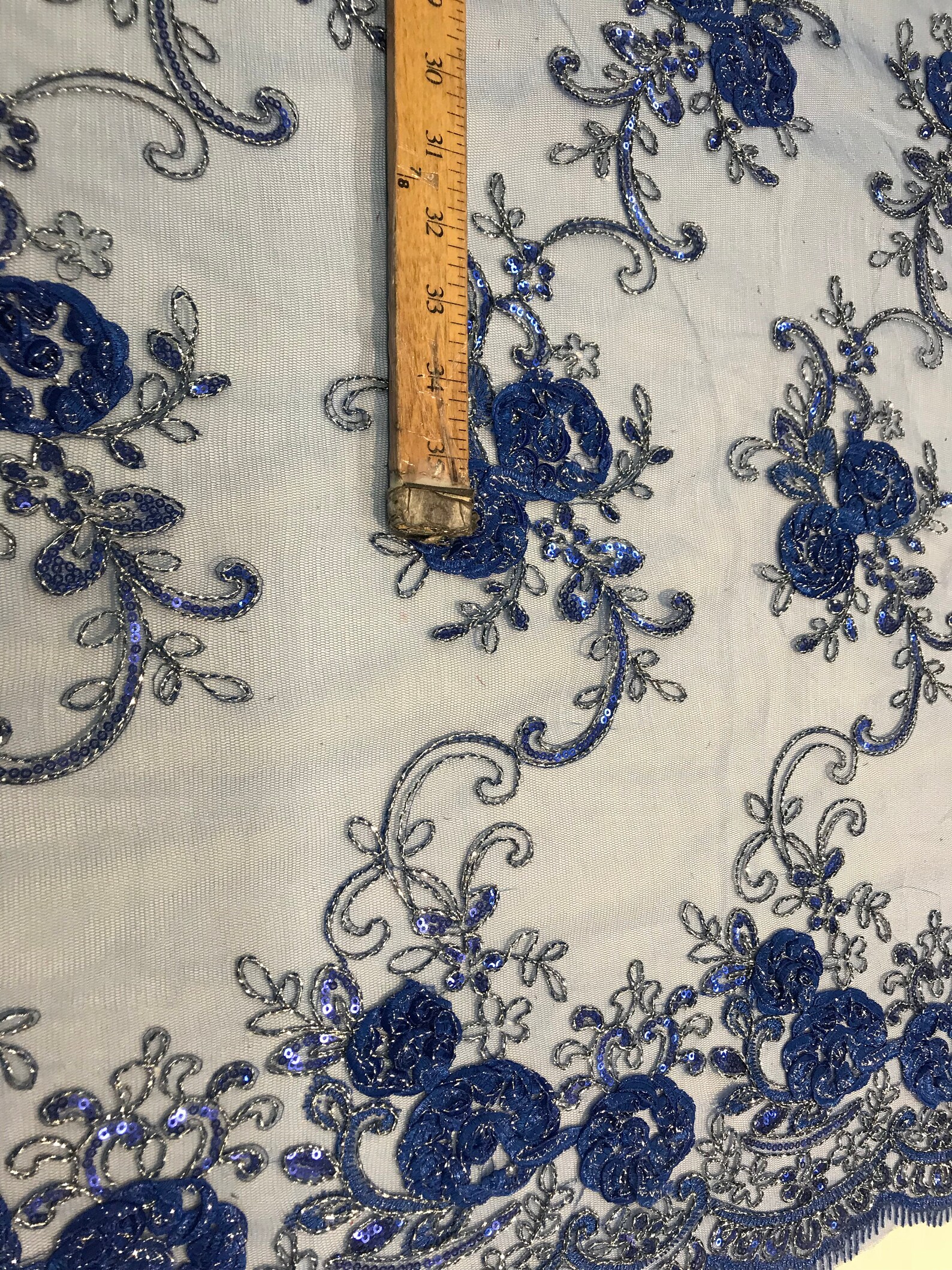 Royal Blue Embroidered Mesh Lace Flower Design With Sequins by | Etsy