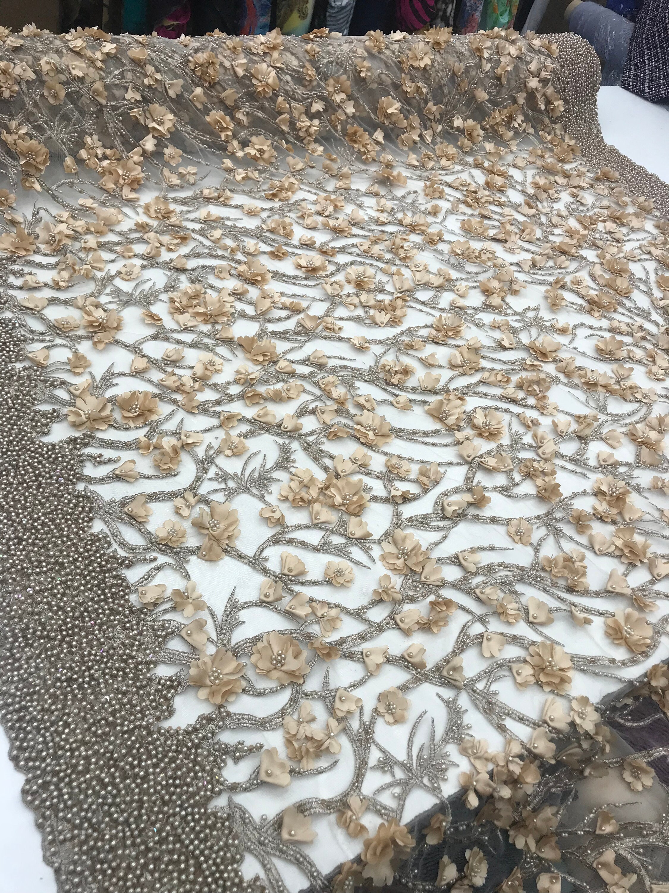 Mocha Design Beaded Mesh Lace Fabric Bridal Wedding Sold By | Etsy