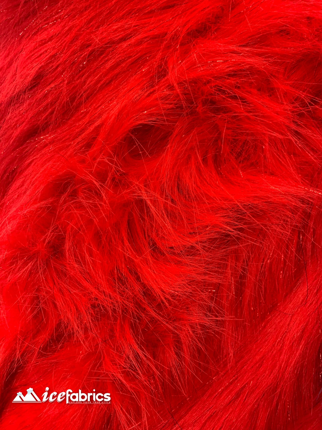Animal Fake Faux Fur Fabric by the Yard ( 2 Tone Shiny Tinsel RED) Long ...