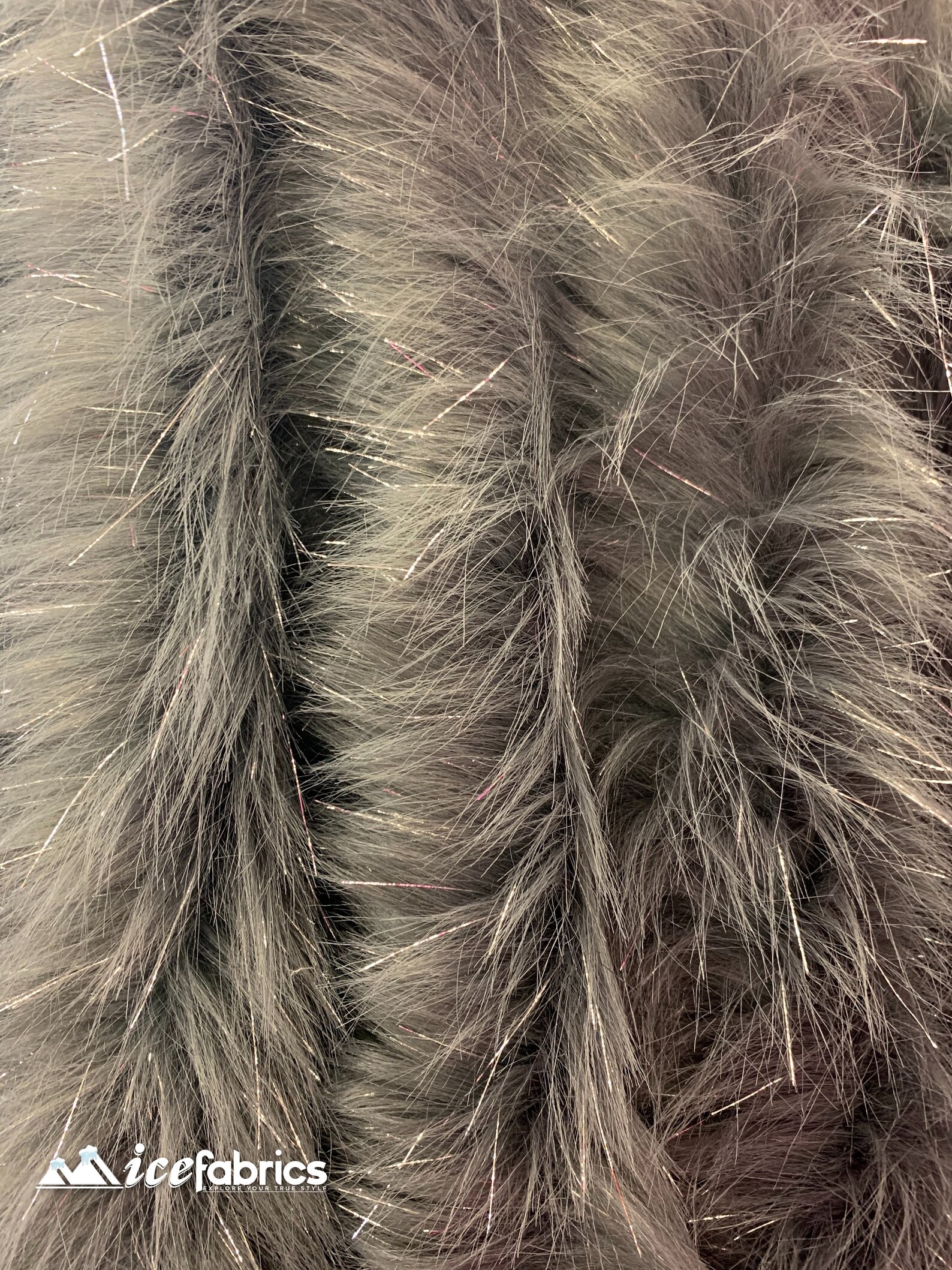 Animal Fake Faux Fur Fabric by the Yard ( 2 Tone Shiny Tinsel GRAY ...