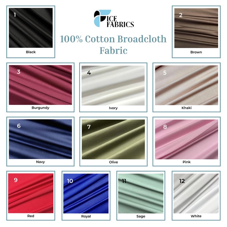 100% Cotton Broadcloth Fabric by the Yard – Soft Lightweight Cotton ...