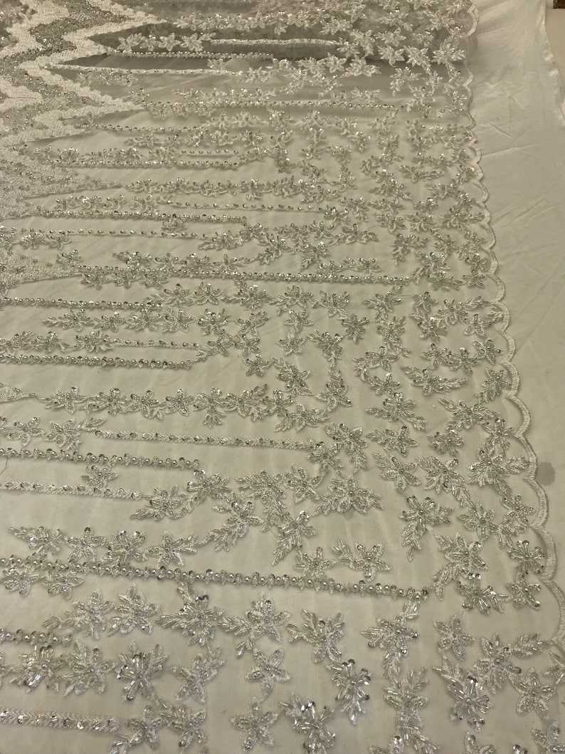 White Transparent embroidered Beaded Design on Mesh Laces | Etsy