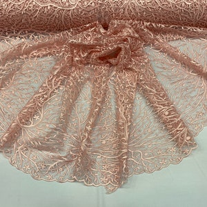 Pink_ Floral Lace Fabric Sold by the Yard_ Mesh Lace Bridal Fabric ...