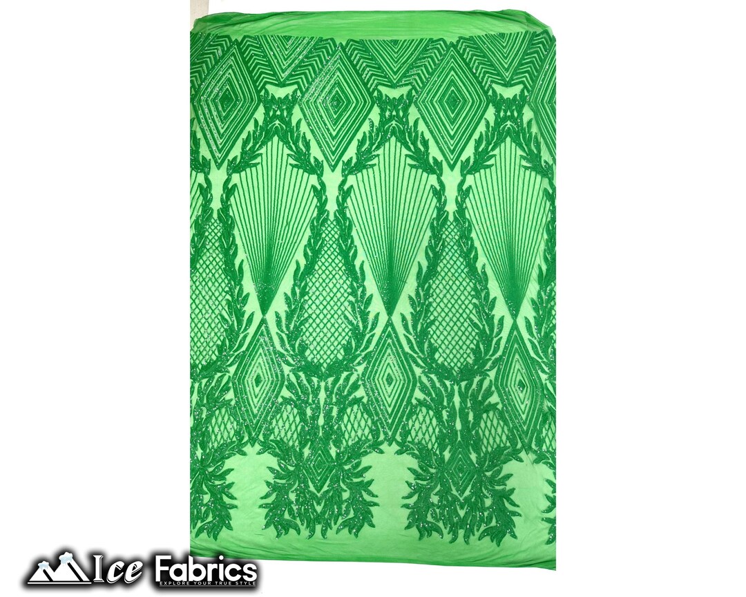 Diamond Design Kelly Green Sequin Fabric on 4 Way Stretch Fabric | With ...