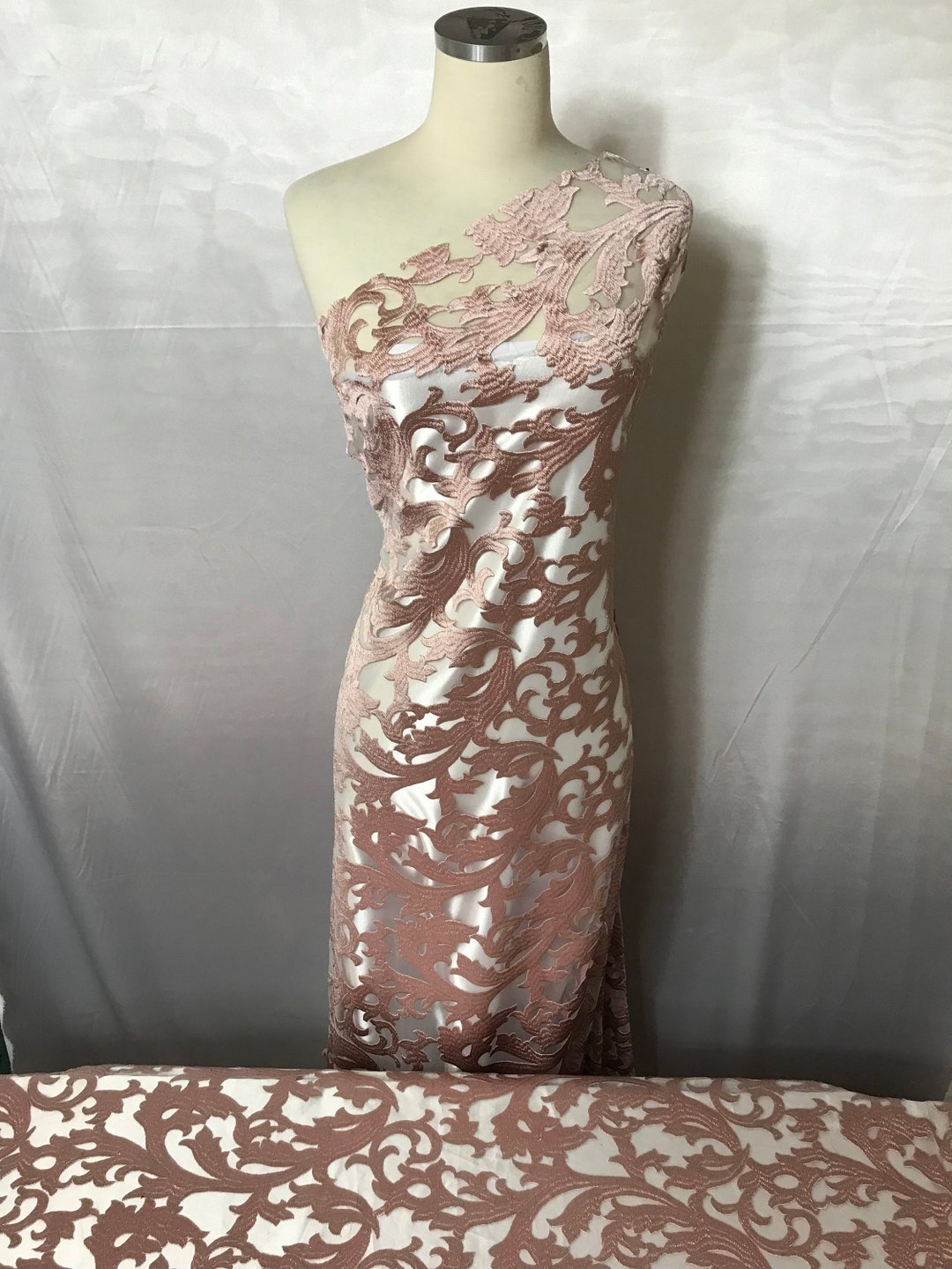 Dusty Rose Bridal Design Mesh Lace Fabric Sold by the Yard Wedding Prom ...