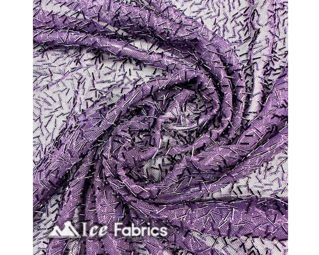 Plum 4-way Stretch Embroidered Lace Beaded Fabric | Power Mesh by the ...