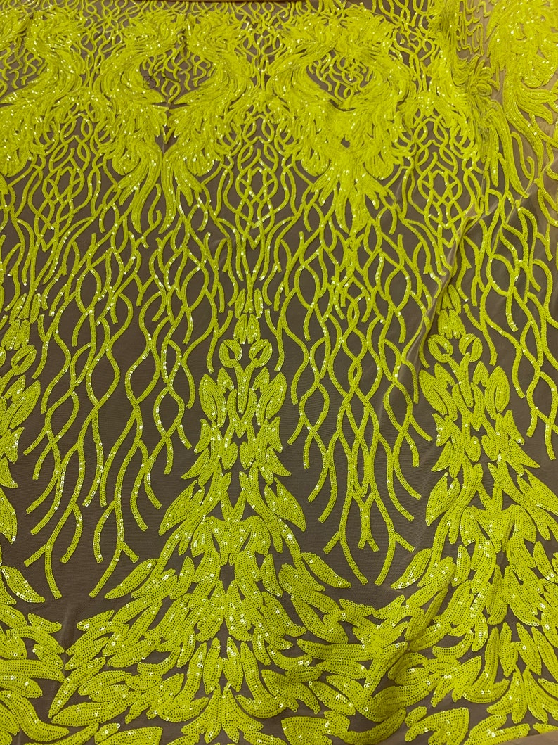 Neon Yellow Iridescent Fabric 4 Way Stretch SEQUIN FABRIC by - Etsy