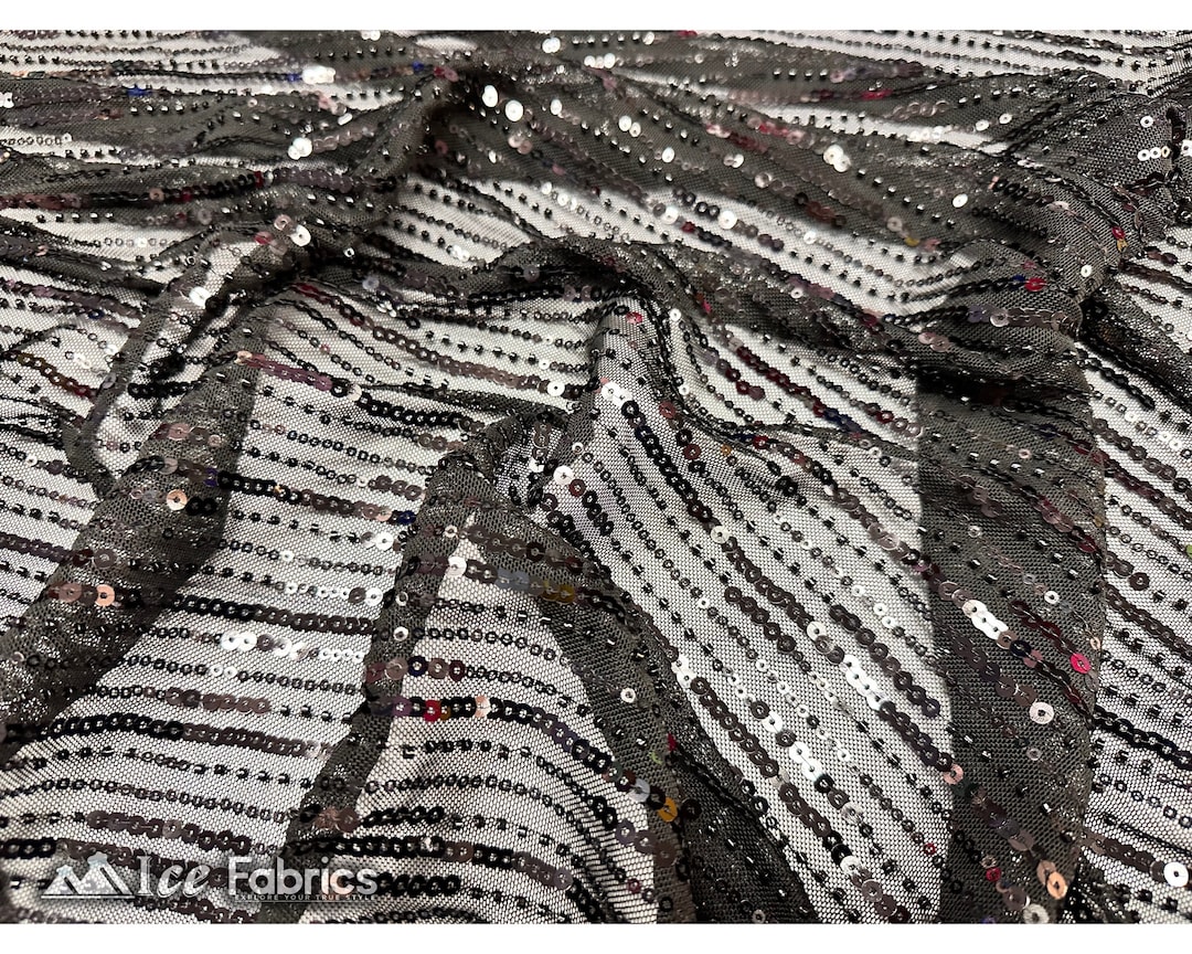 Black Stripe Sequin Fabric by the Yard | Embroidery Stretch Sequin ...