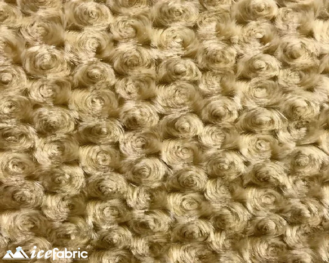 Camel Rose Rosette Minky Fabric by the Yard | 4 Way Stretch Fabric ...