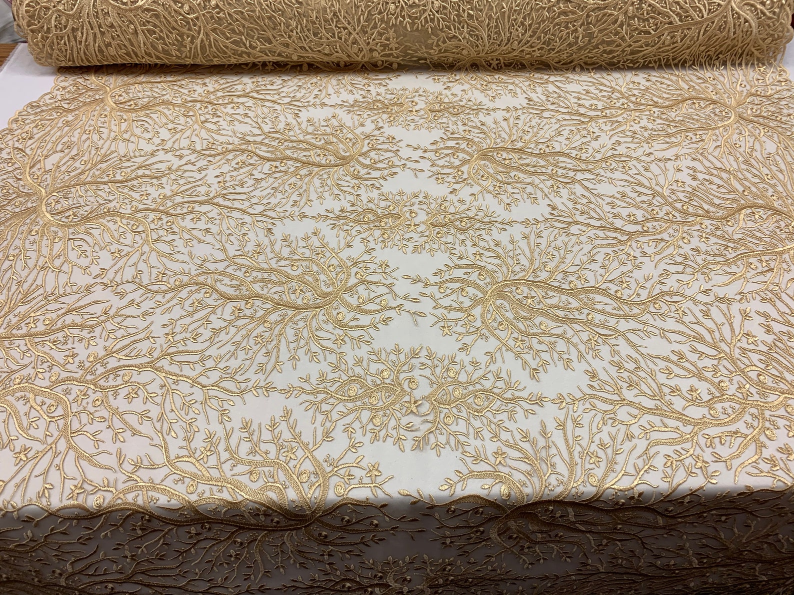 Champagne_ Floral Lace Fabric Sold by the Yard_ Mesh Lace | Etsy